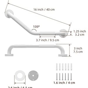 16 Inch Angled Shower Grab Bar White, Munzong 2 Pack Anti Slip Bathroom Grab Bar, Knurled Bathroom Balance Bar,Safety Hand Rail Support Handicap Elderly Injury Senior Assist Bath Handle-1.25” Tube