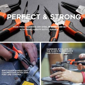 M MEEPO Snap Ring Pliers Set, Heavy Duty 4-piece 7-Inch Internal External Circlip, Straight Bent C-clip Pliers Lock Pliers, 5/64" Tip, for Ring Remover Retaining, with Portable Pouch