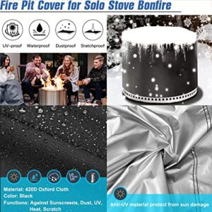 Fire Pit Cover for Stove Bonfire,22" D x 14" H Round Fire Bowl Cover Heavy Duty Waterproof, Outdoor Patio Firepit Table Cover, 420D Suitable for Camping Fire Pit Accessories, Draw Rope Windproof