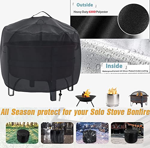 Fire Pit Cover for Stove Bonfire,22" D x 14" H Round Fire Bowl Cover Heavy Duty Waterproof, Outdoor Patio Firepit Table Cover, 420D Suitable for Camping Fire Pit Accessories, Draw Rope Windproof