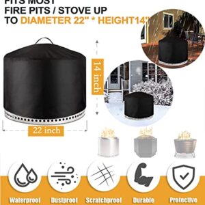 Fire Pit Cover for Stove Bonfire,22" D x 14" H Round Fire Bowl Cover Heavy Duty Waterproof, Outdoor Patio Firepit Table Cover, 420D Suitable for Camping Fire Pit Accessories, Draw Rope Windproof