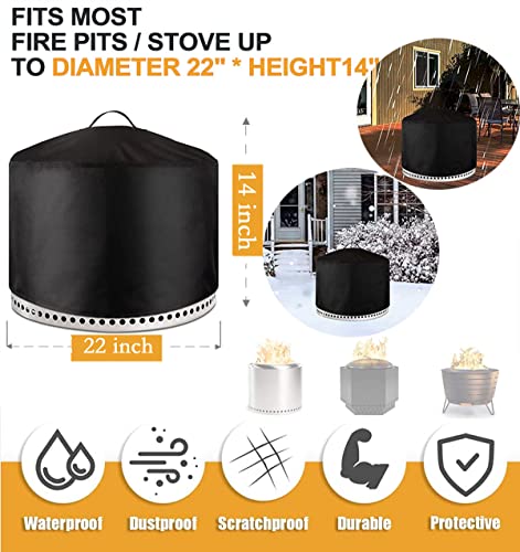 Fire Pit Cover for Stove Bonfire,22" D x 14" H Round Fire Bowl Cover Heavy Duty Waterproof, Outdoor Patio Firepit Table Cover, 420D Suitable for Camping Fire Pit Accessories, Draw Rope Windproof