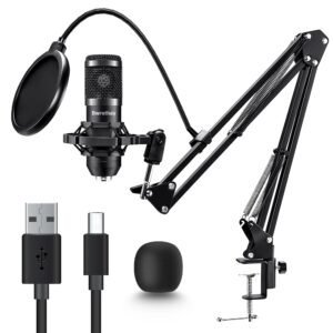 ovedisa usb microphone, professional 192khz/24bit plug & play pc computer condenser cardioid mic kit with sound advanced chipset, for streaming, podcast, studio recording and games