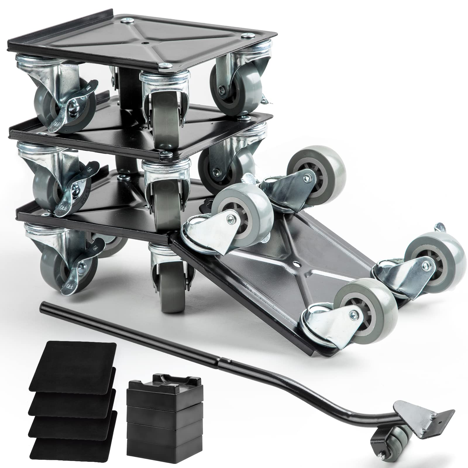 Heavy Furniture Movers with 4 x 360° Rotation Wheels, 5.4x5.4 Inch Carbon Steel Mix Up to 1320LB/600KG Strong Heavy Duty Moving Base Tools with Brake & Lifter for Easy Moving Large Furniture