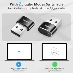 AUEDROT Mouse Jiggler Undetectable Metal USB Mouse Mover with Switch Button, Automatic Mini Mouse Shaker with 2 Jiggle Modes, Driver-Free, Plug and Play, Keep Computer/Laptop Awake, Black, 2 PCS