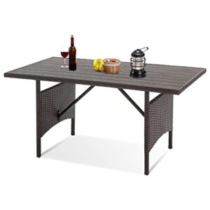 u-max wicker outdoor dining table, 54” metal frame table for patio furniture or indoor (brown)