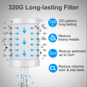 WINGSOL Stainless-Steel Faucet Water Filter, Faucet Mount Water Filtration System, Tap Water Filter, Reduce Heavy Metals, Chlorine and Bad Taste, 320G Long Lasting -1 Filter Included