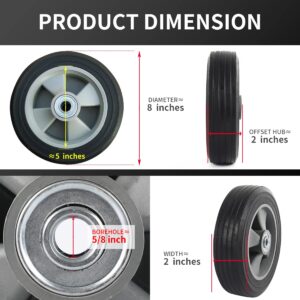 (2- Pack) Run-Flat Solid Rubber Replacement Tire 8" x 2'' with a 5/8" axle for Hand Trucks, Wheelbarrows, Dollies, Trolleys and More – Run Flat with 500 lbs Max Loads