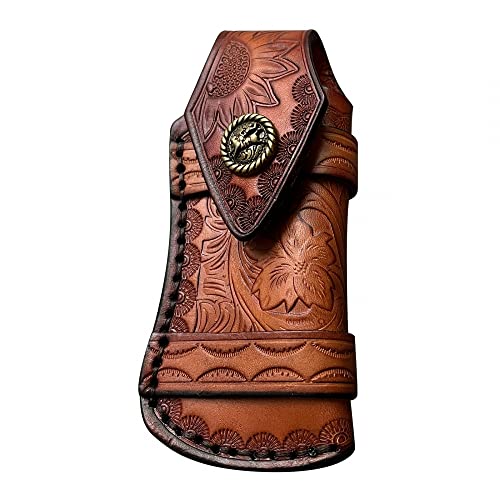 DONGKER 4.7'' Knife Sheath,Leather Pocket Knife Holder with Snap Closure & Belt Loop for Folding Knife Pocket Knife(without knife)