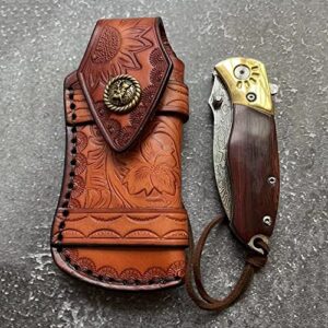 DONGKER 4.7'' Knife Sheath,Leather Pocket Knife Holder with Snap Closure & Belt Loop for Folding Knife Pocket Knife(without knife)