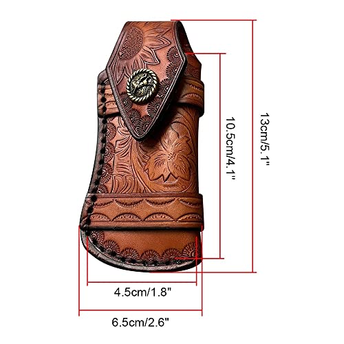 DONGKER 4.7'' Knife Sheath,Leather Pocket Knife Holder with Snap Closure & Belt Loop for Folding Knife Pocket Knife(without knife)