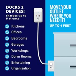 Bell + Howell Power Pro Outlet Extender, Wall Outlet Plug Extender, 4 Foot Extension Cord Surge Protector, 6 Total Ports 3 Plugs & 3 USB Charging Ports, 3 Prong Outlet Splitter, Multi Outlet Wall Plug