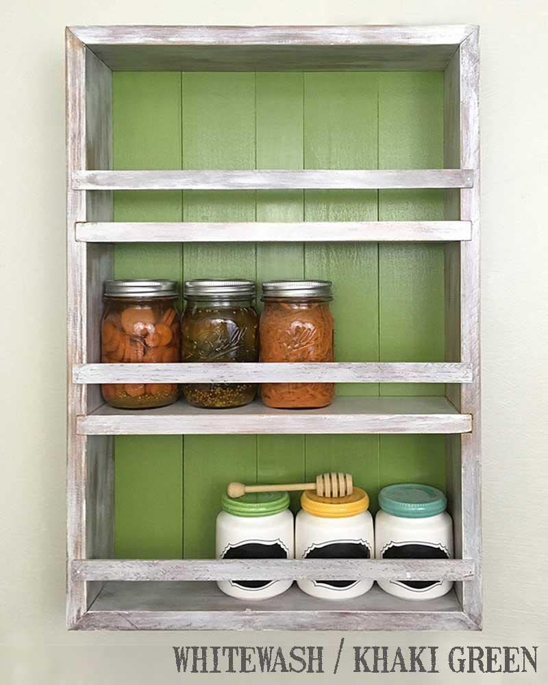 Mansfield Cabinet No. 102 - Solid Wood Spice Rack Cabinet Khaki Green/Khaki Green