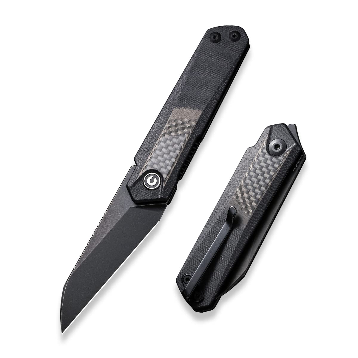 CIVIVI Ki-V Plus Front Flipper Pocket Knife, 2.52-in Nitro-V Blade Reverse Tanto Small Folding Knife, Twill Carbon Fiber Overlay On G10 Handle Utility Knife with Deep Carry Pocket Clip for Camping Hiking Hunting,6.10 inch / 155mm