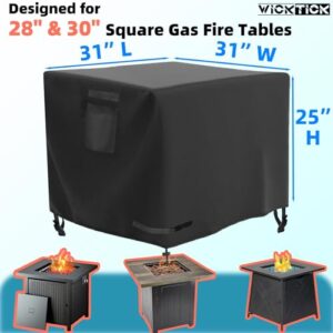 WICKTICK Square Gas Fire Pit Cover 30 x 30 x 25 Inch, Waterproof & 600D Heavy Duty Fire Table Cover for 28x28, 30x30 Inch Patio Tall Propane Firepits