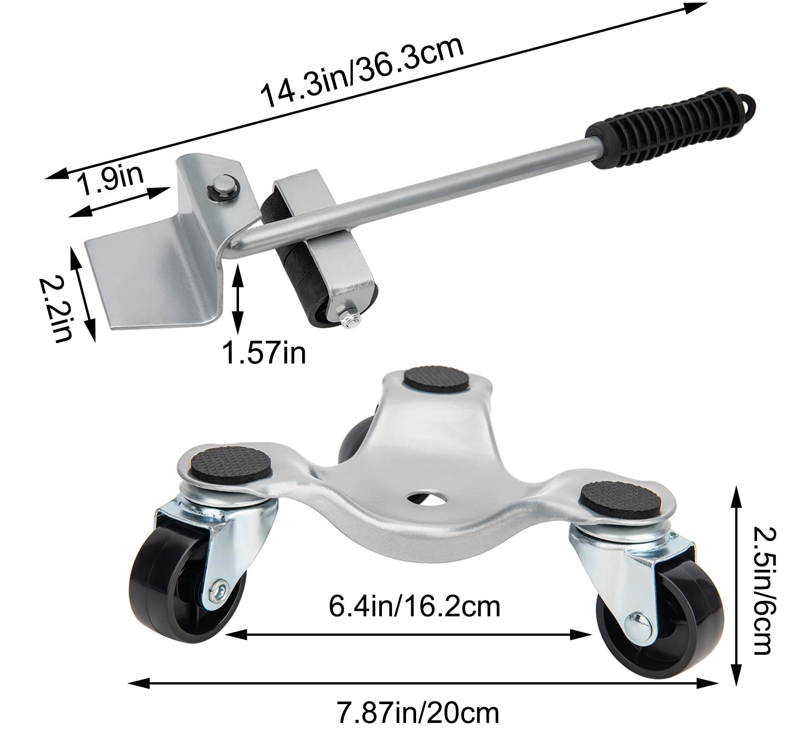 Furniture Moving Dolly, Furniture Tri Dolly, 3 Wheel Movers Dolly for Moving Heavy Furniture, 330LB Load Capacity, Furniture Moving Wheels 4 Pack, 6-Inch Steel Tri-Dolly with Lifter