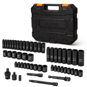 xdovet 3/8" impact socket set, 3/8-inch drive socket set, 52-pcs deep standard sae metric 1/4" - 3/4", 6-22mm 6 point socket set, includes extension bars, socket adapter, universal joint [new update]