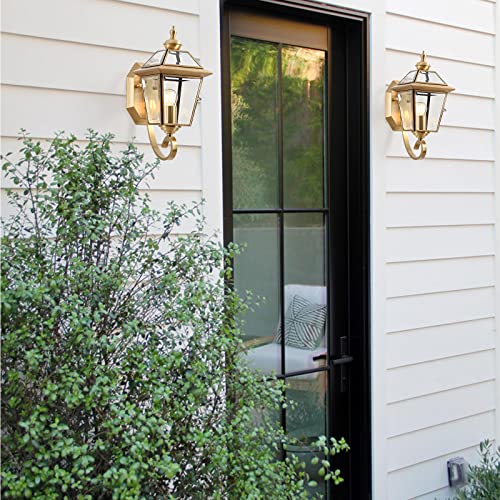 GAAZIE 13.7in Copper Porch Light Oil-Rubbed Brass Outdoor Wall Lights with Beveled Glass,Exterior Wall Sconce for Porch & Patio Light,1 Pack