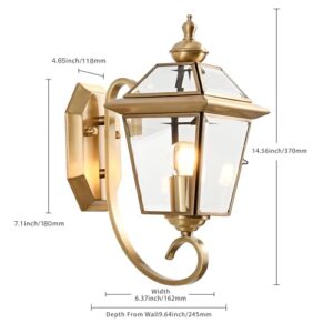 GAAZIE 13.7in Copper Porch Light Oil-Rubbed Brass Outdoor Wall Lights with Beveled Glass,Exterior Wall Sconce for Porch & Patio Light,1 Pack