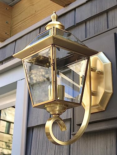 GAAZIE 13.7in Copper Porch Light Oil-Rubbed Brass Outdoor Wall Lights with Beveled Glass,Exterior Wall Sconce for Porch & Patio Light,1 Pack