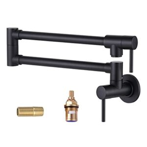 aleasha brass made pot filler, matte black pot filler faucet, wall mount folding kitchen sink pot filler faucets, retractable single hole pot filler with two handles for sink stove