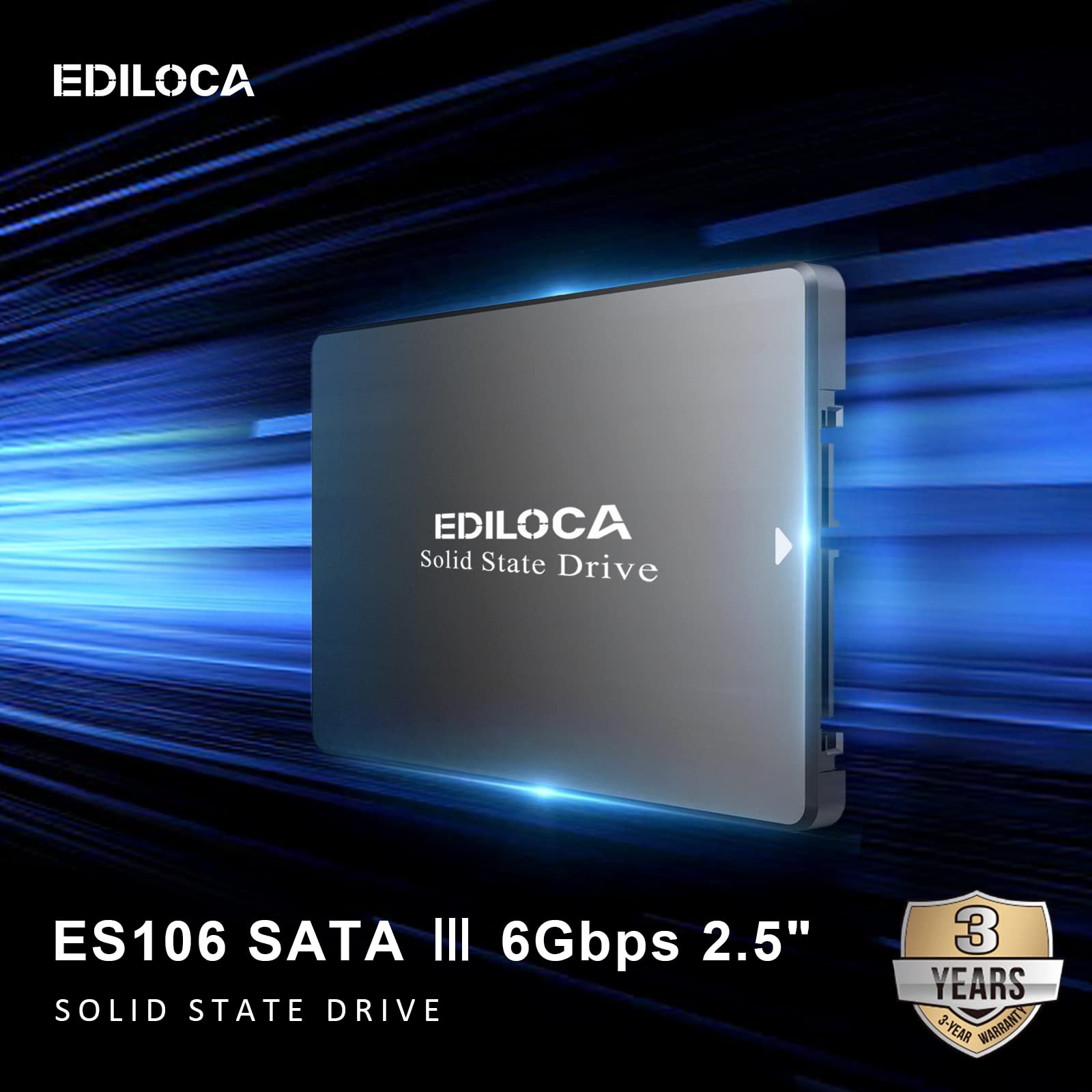 Ediloca ES106 128GB SSD SATA III 2.5" 3D TLC NAND Flash Internal Hard Drive, Up to 500MB/s Read, Upgrade PC or Laptop Memory and Storage(Black)