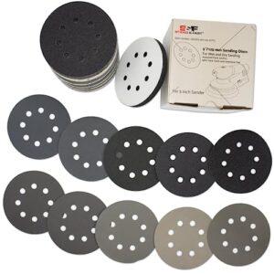 s&f stead & fast 5 inch sanding discs hook and loop wet dry 100pcs, orbital sander sandpaper 80 180 220 400 600 800 1000 1500 2000 3000 grit, silicon carbide sandpaper 8 holes