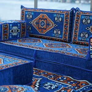 Royal Blue 8" Thickness Arabic Floor Sofa, Meditation Yoga Loveseat, Sectional Sofa, Arabic Majilis, Healing Room Floor Cushion, Sofa Covers (Sofa Full Set)