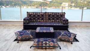 navy blue moroccan living room couch, arabic majlis furniture, patio furniture, handmade wooden bench, arabic majlis, outdoor bench, outdoor furniture, sofa covers (sofa full set)