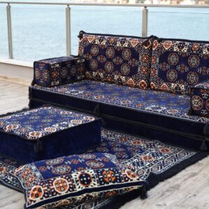 Navy Blue Moroccan Living Room Couch, Arabic Majlis Furniture, Patio Furniture, Handmade Wooden Bench, Arabic Majlis, Outdoor Bench, Outdoor Furniture, Sofa Covers (Sofa Full Set)