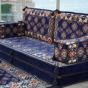 Navy Blue Moroccan Living Room Couch, Arabic Majlis Furniture, Patio Furniture, Handmade Wooden Bench, Arabic Majlis, Outdoor Bench, Outdoor Furniture, Sofa Covers (Sofa Full Set)