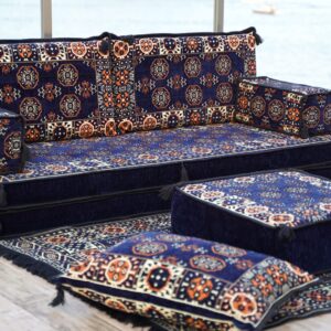 Navy Blue Moroccan Living Room Couch, Arabic Majlis Furniture, Patio Furniture, Handmade Wooden Bench, Arabic Majlis, Outdoor Bench, Outdoor Furniture, Sofa Covers (Sofa Full Set)