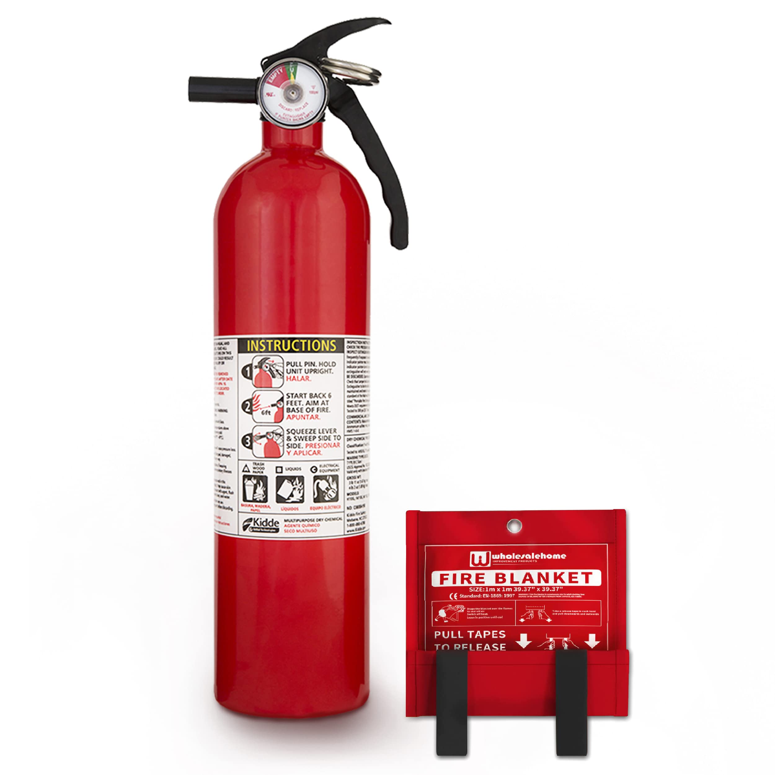 Kidde FA110 Multi Purpose Fire Extinguishers for The House and Boat with Wall Mount Bracket, (Rating 1-A:10-B:C) Includes Wholesalehome Fire Blanket