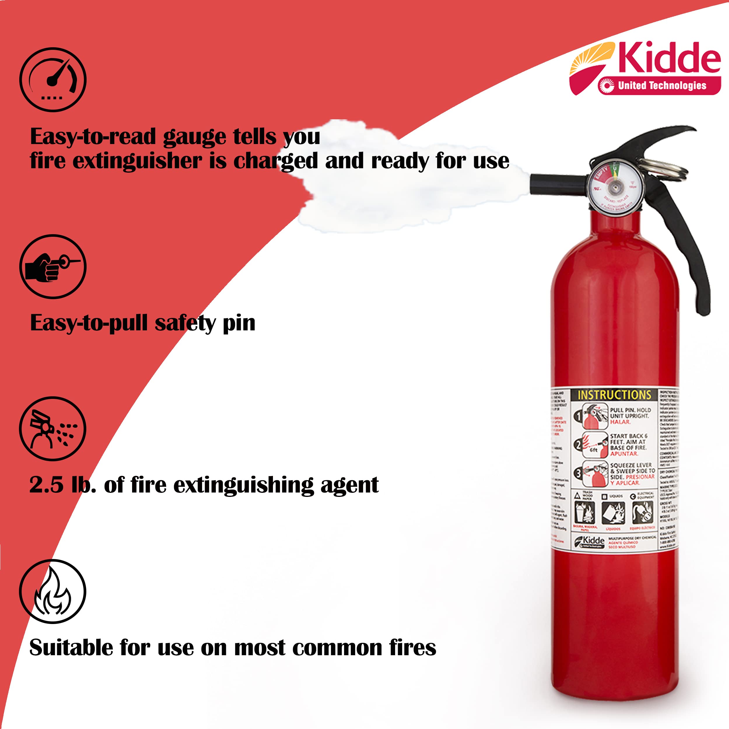 Kidde FA110 Multi Purpose Fire Extinguishers for The House and Boat with Wall Mount Bracket, (Rating 1-A:10-B:C) Includes Wholesalehome Fire Blanket