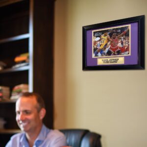 Magic Johnson Autographed Los Angeles Signed Basketball 8x10 Framed Photo vs Michael Jordan Beckett COA