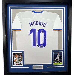 framed autographed/signed luka modric 33x42 real madrid white soccer jersey beckett bas coa