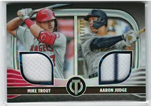 2022 topps tribute mike trout & aaron judge dual game worn jersey patch card #'d /199