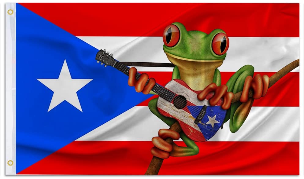 Puerto Rico Frog Pattern 3X5 Ft Flags with Brass Grommets,Funny Boricua Pride Indoor Outdoor Flags & Banner Sign