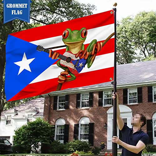 Puerto Rico Frog Pattern 3X5 Ft Flags with Brass Grommets,Funny Boricua Pride Indoor Outdoor Flags & Banner Sign