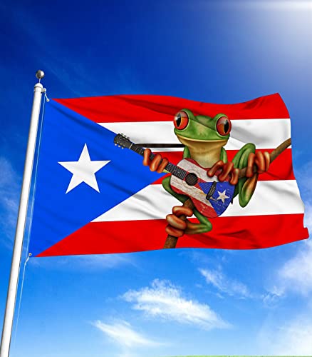 Puerto Rico Frog Pattern 3X5 Ft Flags with Brass Grommets,Funny Boricua Pride Indoor Outdoor Flags & Banner Sign