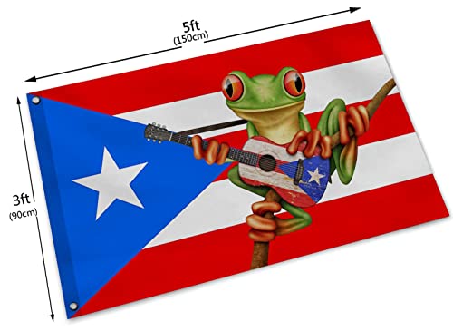 Puerto Rico Frog Pattern 3X5 Ft Flags with Brass Grommets,Funny Boricua Pride Indoor Outdoor Flags & Banner Sign