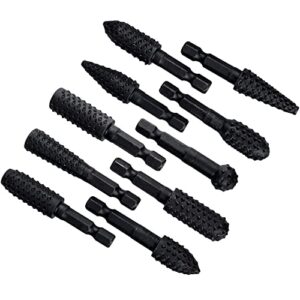 YAKAMOZ 10Pcs 1/4 Inch Hex Shank Rotary Rasp File Set Wood Carving Burrs Rasp Drill Bits DIY Woodworking Tool for Wood Polishing Deburring Shaping and Grooving