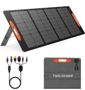 twelseavan 160w portable solar panel for jackery/ef/bluetti/anker/goal zero power station, ip68 waterproof 23.5% efficiency etfe foldable solar charger with adjustable kickstand for camping outdoor