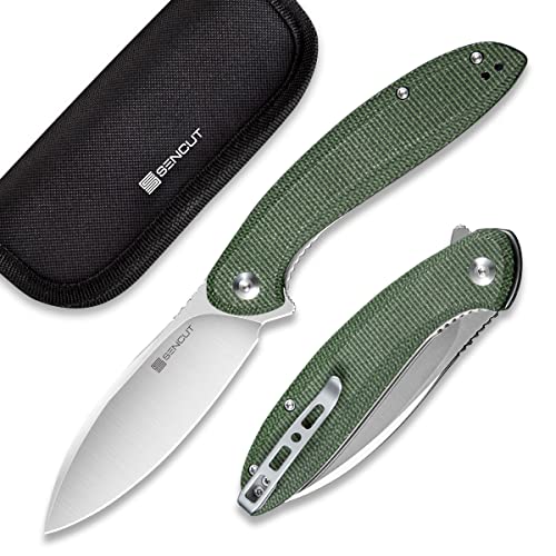 SENCUT San Angelo Pocket Knife Folding Knife for EDC, Green Micarta Handle Satin 9Cr18MoV Blade , Liner Lock Small Knife with Clip for Men Women, Lightweight Foldable Everyday Carry Knife for Indoor Outdoor Gift S21003-3