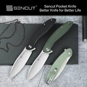 SENCUT San Angelo Pocket Knife Folding Knife for EDC, Green Micarta Handle Satin 9Cr18MoV Blade , Liner Lock Small Knife with Clip for Men Women, Lightweight Foldable Everyday Carry Knife for Indoor Outdoor Gift S21003-3