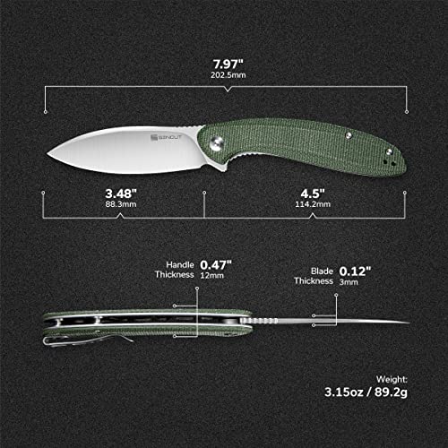 SENCUT San Angelo Pocket Knife Folding Knife for EDC, Green Micarta Handle Satin 9Cr18MoV Blade , Liner Lock Small Knife with Clip for Men Women, Lightweight Foldable Everyday Carry Knife for Indoor Outdoor Gift S21003-3