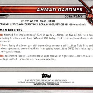 AHMAD GARDNER RC 2022 Bowman University #38 ROOKIE NM+-MT+ NFL Football NCAA Paper