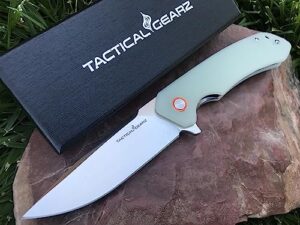 tactical gearz pocket knife for edc! g10 handle! razor sharp d2 steel blade! includes sheath (naos ice)