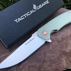 TACTICAL GEARZ Pocket Knife for EDC! G10 Handle! Razor Sharp D2 Steel Blade! Includes Sheath (Naos Ice)