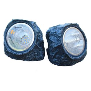 eigreen solar landscape lights, garden rock lights outdoor,2 pack 10 led waterproof outdoor landscape lights rock with ground plug,garden outdoor decoration (warm white, 2pack)